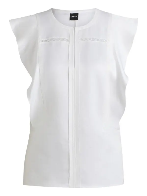 Hugo Boss Sleeveless Top With Keyhole Neck And Flutter Sleeves - White