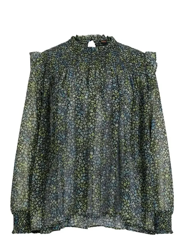 Hugo Boss Ditsy Floral Chiffon Long Sleeve Blouse - Black