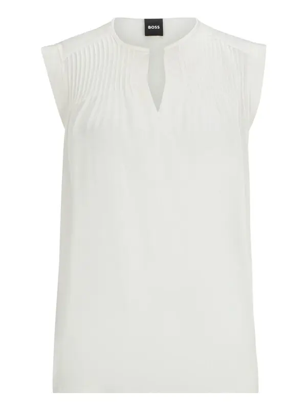 Hugo Boss Sleeveless Top With Keyhole Notch Neck - White