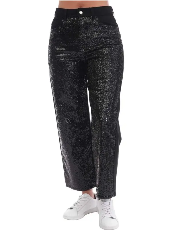 Emporio Armani Sequined Straight-leg Trousers - Black