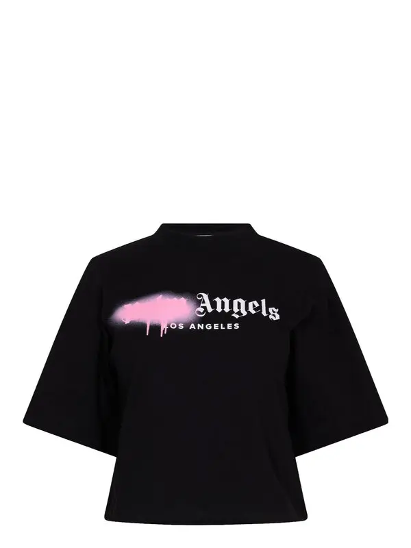 Palm Angels Spray T Cropped T-shirt - Black/pink