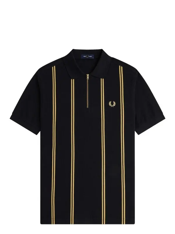 Fred Perry Shortsleeve Striped Polo Shirt - Black