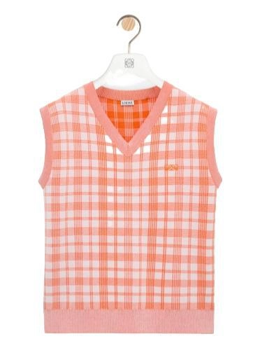 Loewe Wool Checked Vest - White/orange