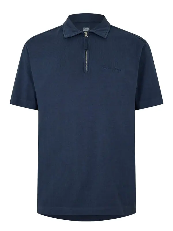 C.P. COMPANY Shortsleeve Zipup Polo Shirt - Blue