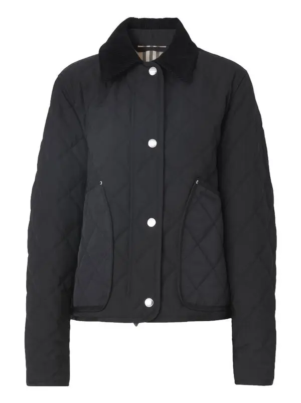 Burberry Diamond Quilted Jacket With Embroidered Logo - Black