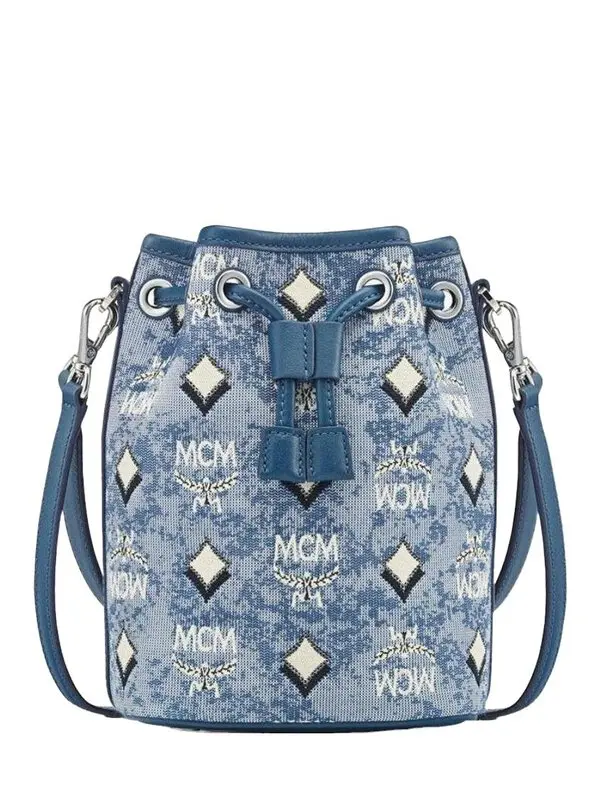 Mcm Logo Jacquard Bucket Bag - Gray