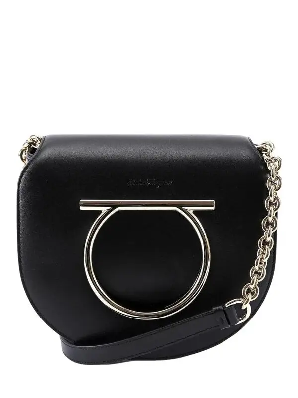 FERRAGAMO Logo Saddle Shoulder Bag - Black