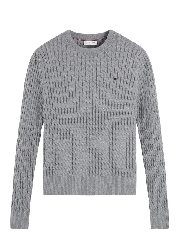 Tommy Hilfiger Cable Knit Crewneck Sweater - Gray