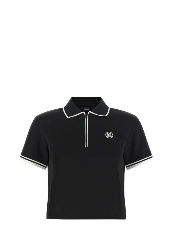 Amiri Cropped Zip Polo Shirt With Embroidered Logo - Black