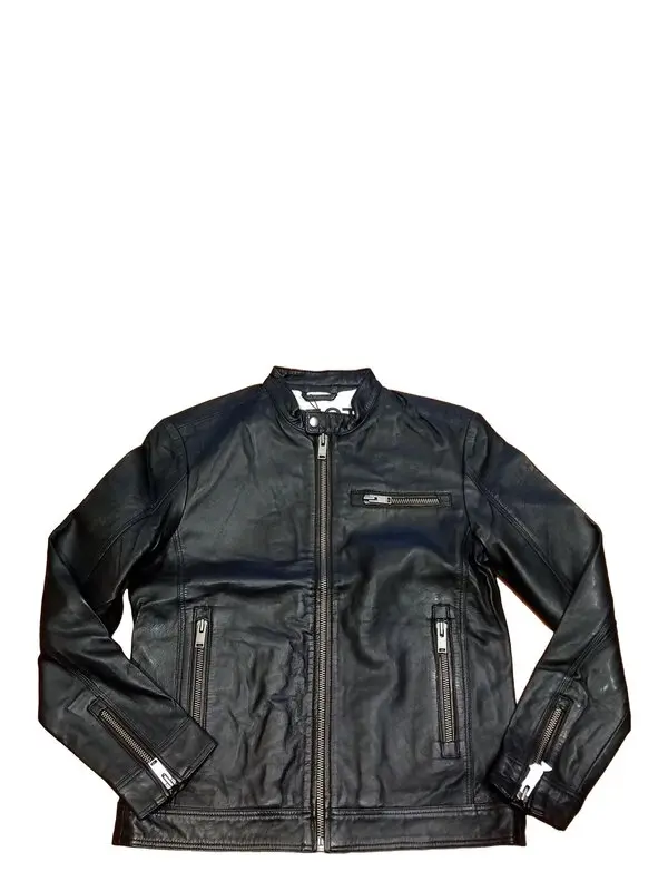 SELECTED Long-sleeved Leather Jacket - Black