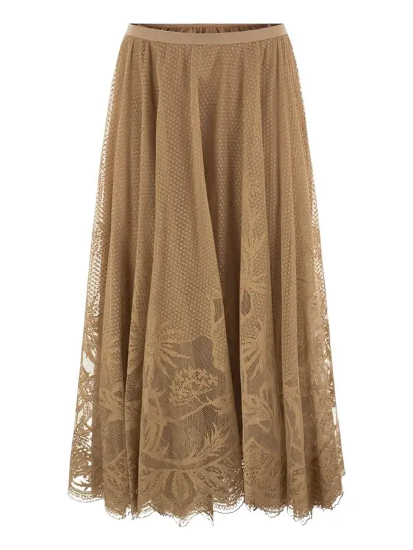 Fabiana Filippi Floral Lace Maxi Skirt - Camel