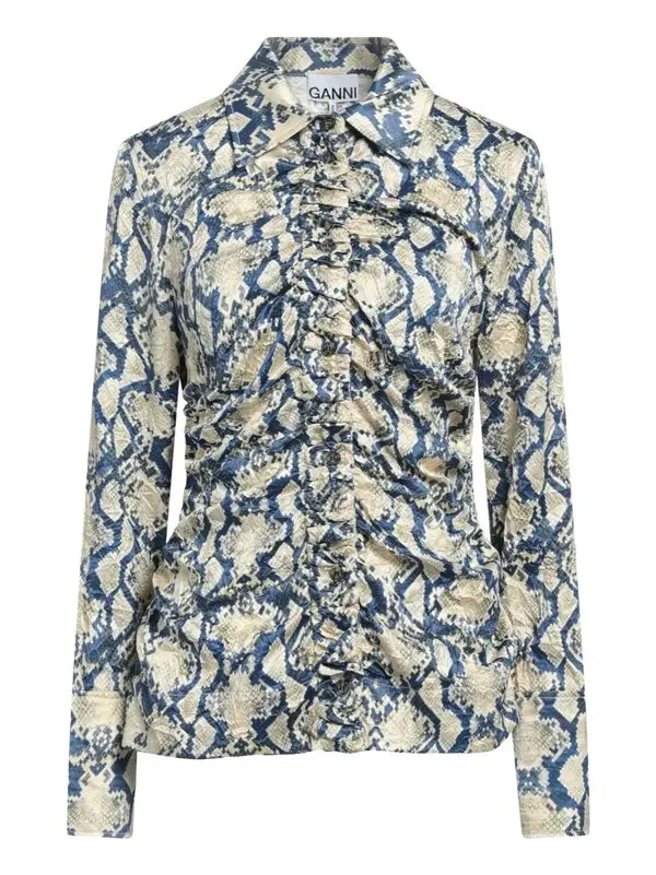GANNI Snakeskin-print Satin Shirt - Gray