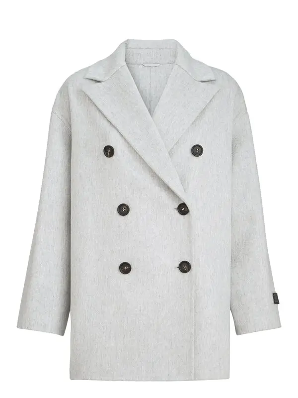 Brunello Cucinelli Cashmere Beaver Double-breasted Pea Coat - Grey