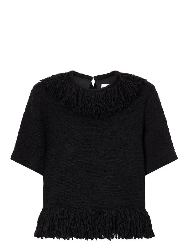 LIBEROWE Fringed Wool-blend Tweed Top - Black
