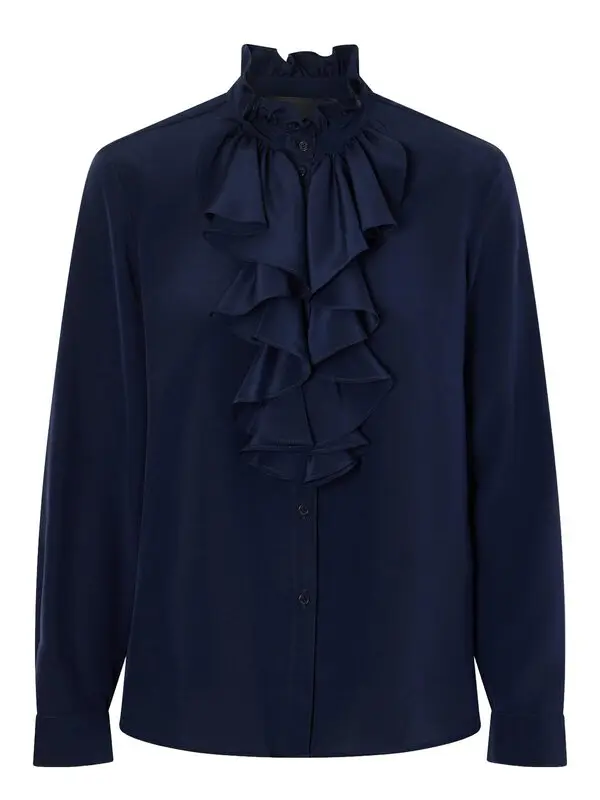 NILI LOTAN Lily Ruffled Silk-satin Blouse - Blue