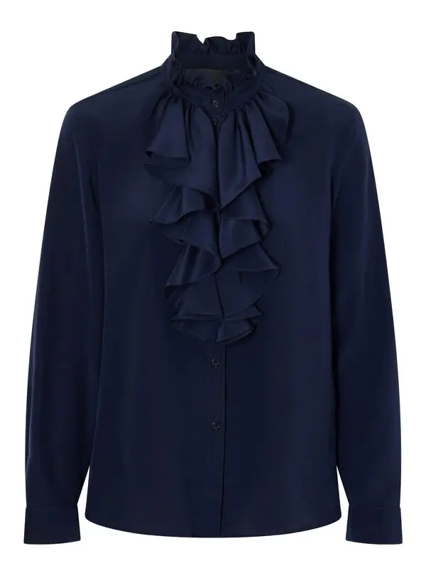 NILI LOTAN Lily Ruffled Silk-satin Blouse - Navy
