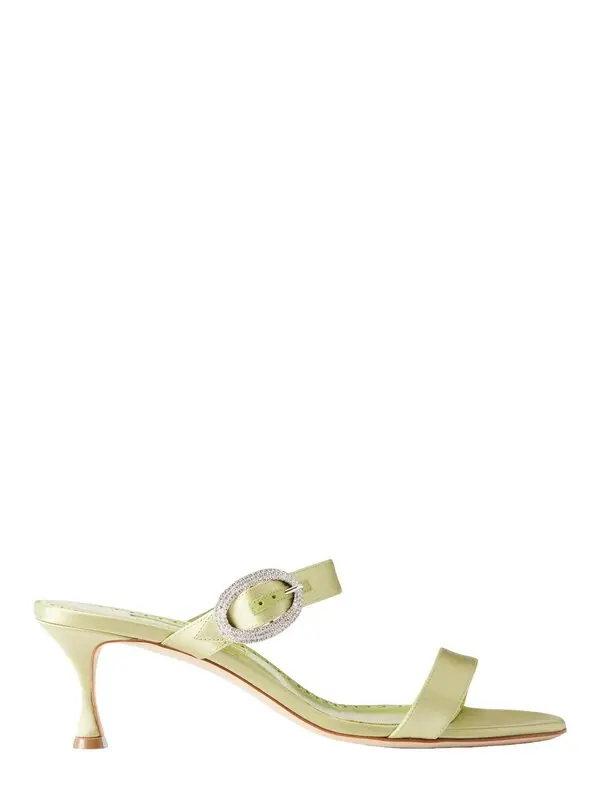 Manolo Blahnik Zutosanmu Embellished Satin Sandals - Green