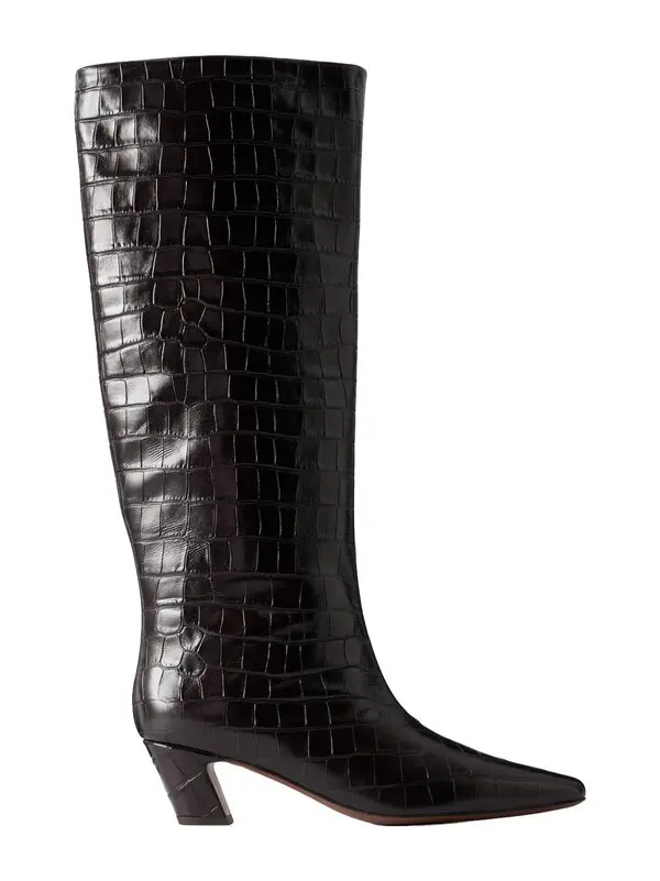 LOEFFLER RANDALL Marley Croc-effect Leather Knee-high Boots - Brown