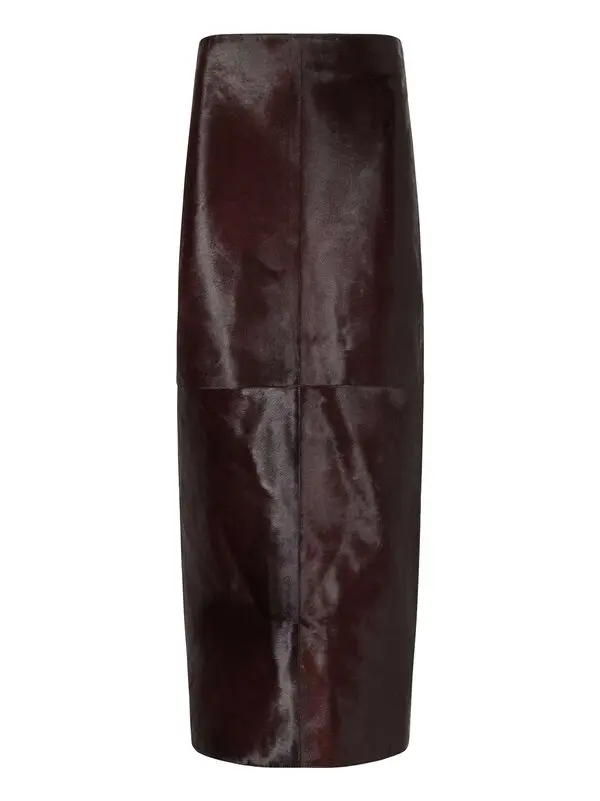 Nour Hammour Elyse Paneled Calf Hair Midi Skirt - Bronze