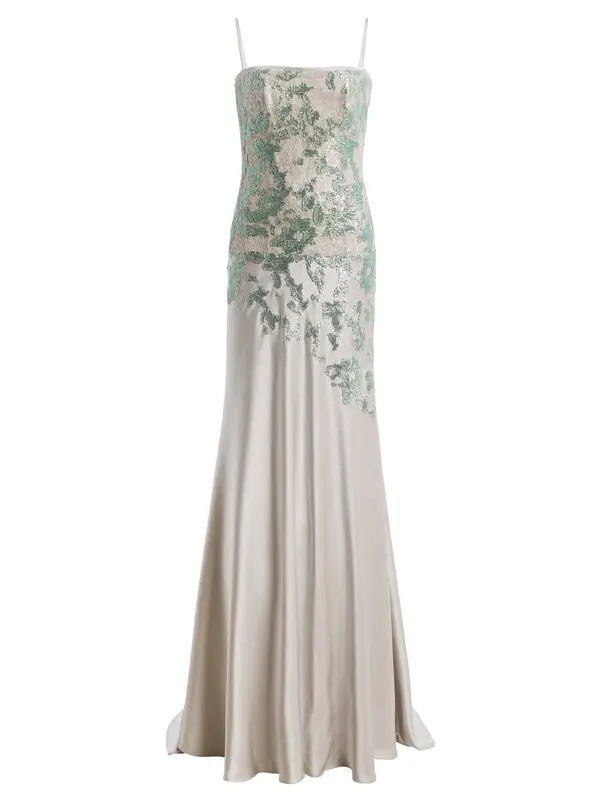 Costarellos Jennan" Sequined Lace And Satin Gown - Green