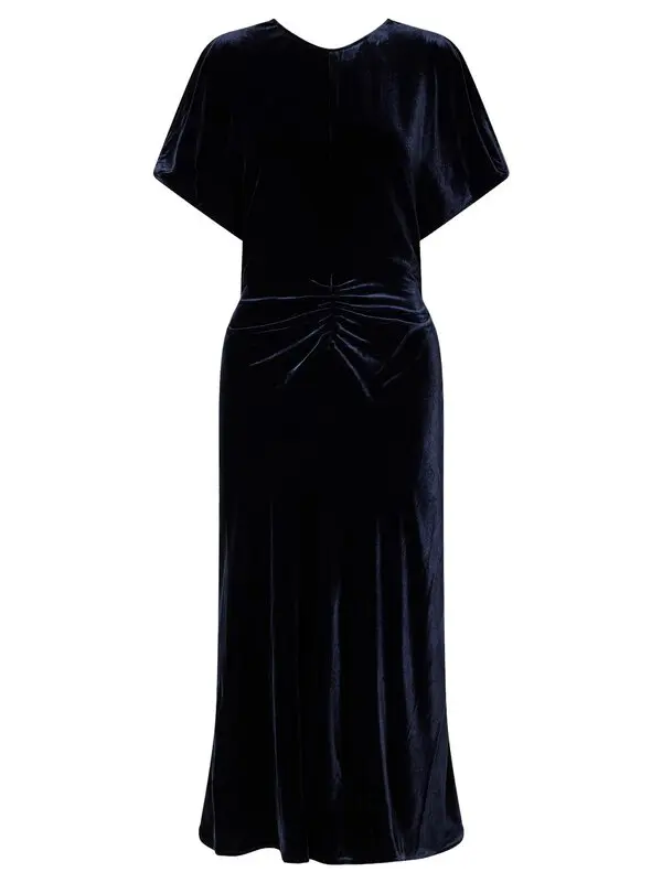 Victoria Beckham Bela Gathered Velvet Midi Dress - Blue