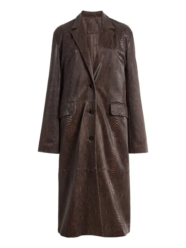Paris Georgia Python-embossed Leather Trench Coat - Brown