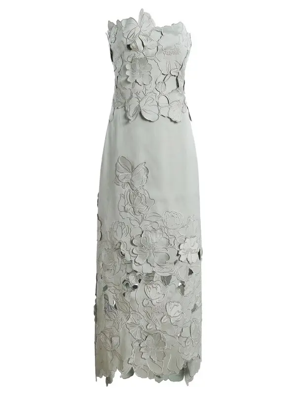 Costarellos Nikola Embroidered Floral-cut Satin Midi Dress - Green