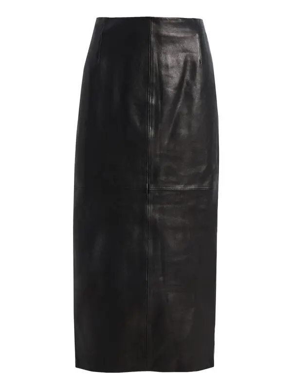 Nour Hammour Leather Midi Skirt - Black