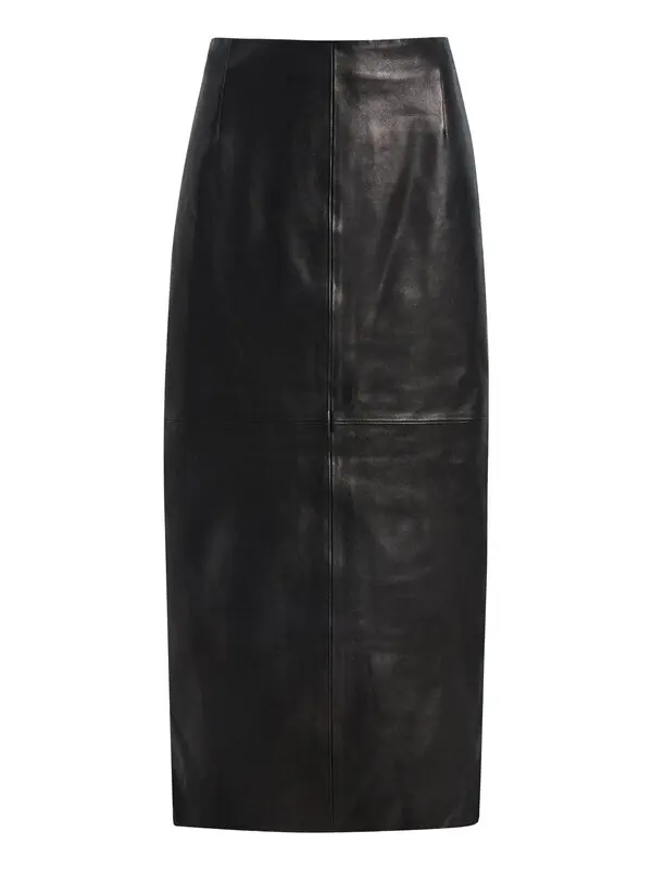 Nour Hammour Leather Midi Skirt - Black