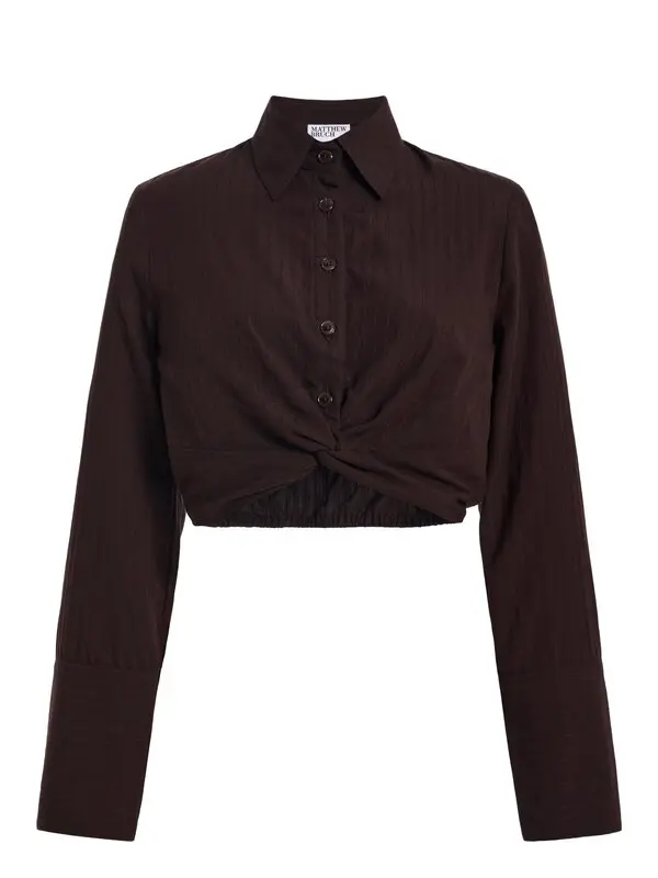 Matthew Bruch Twist Stripe Button Up Shirt - Brown