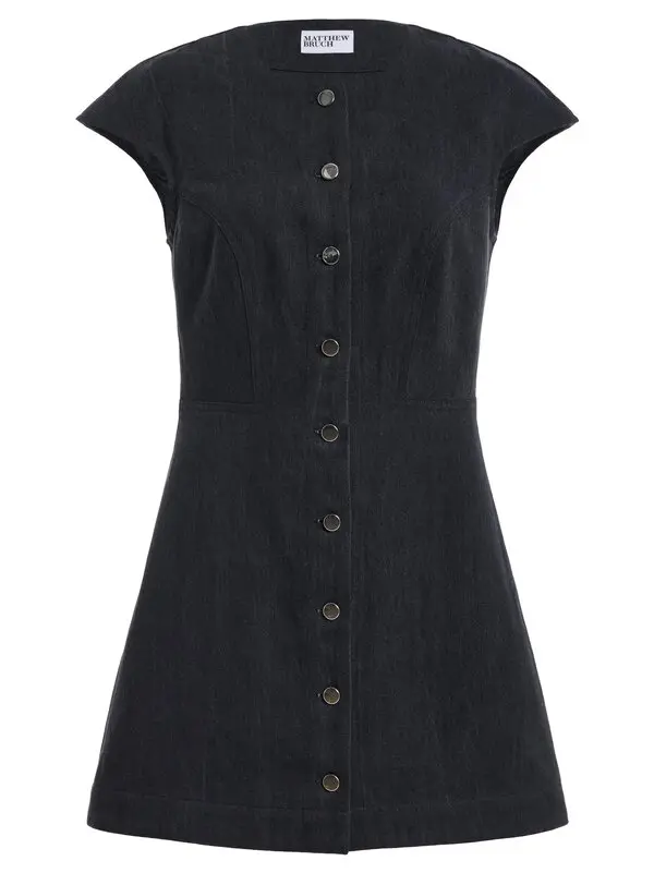 Matthew Bruch Cap Sleeve Denim Mini Dress - Black