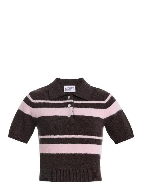 Matthew Bruch Striped Mohair Knit Polo - Brown