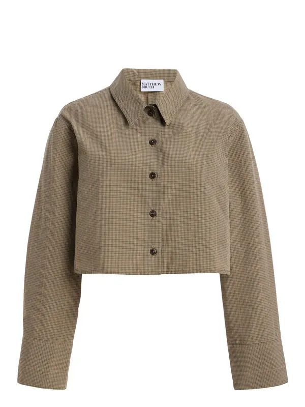 Matthew Bruch Cropped Plaid Button-down Shirt - Khaki