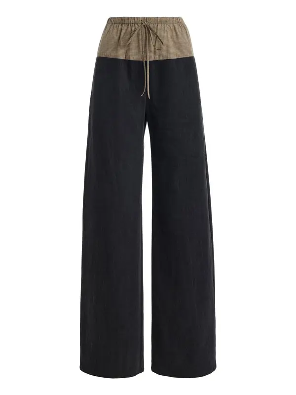 Matthew Bruch Drawstring Plaid Denim Combo Trousers - Black