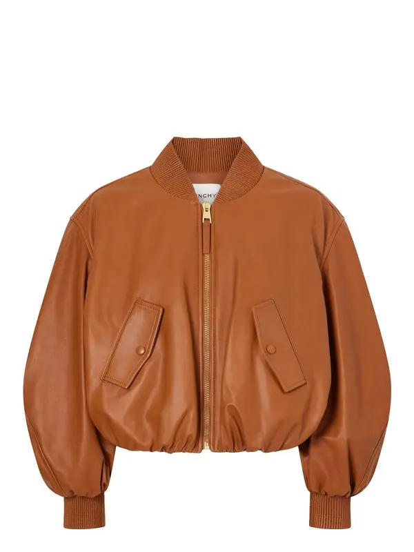 Givenchy Leather Cropped Bomber Jacket - Brown