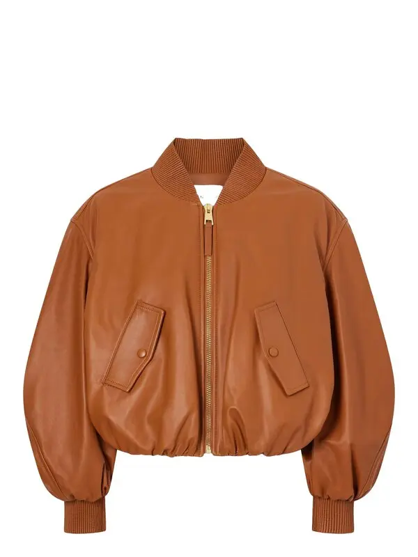 Givenchy Leather Cropped Bomber Jacket - Tan