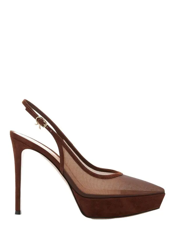 GIANVITO ROSSI Mesh Platform Slingback Pumps - Brown