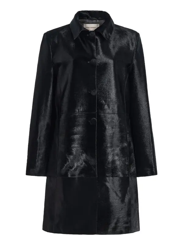 Nour Hammour Stella Pony Hair Coat - Black