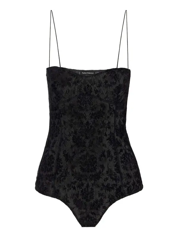 PAULINE DUJANCOURT Velvet Lace Bodysuit - Black