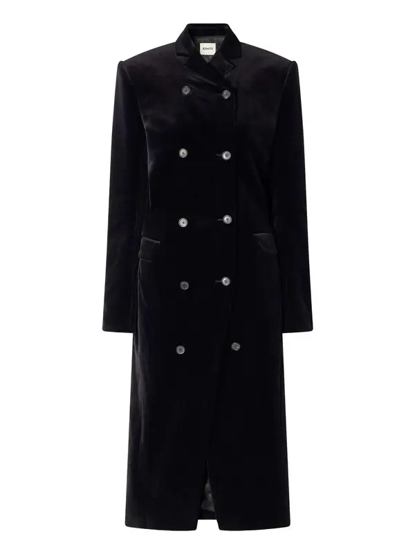 Khaite Rolon Velvet Double-breasted Long Coat - Black
