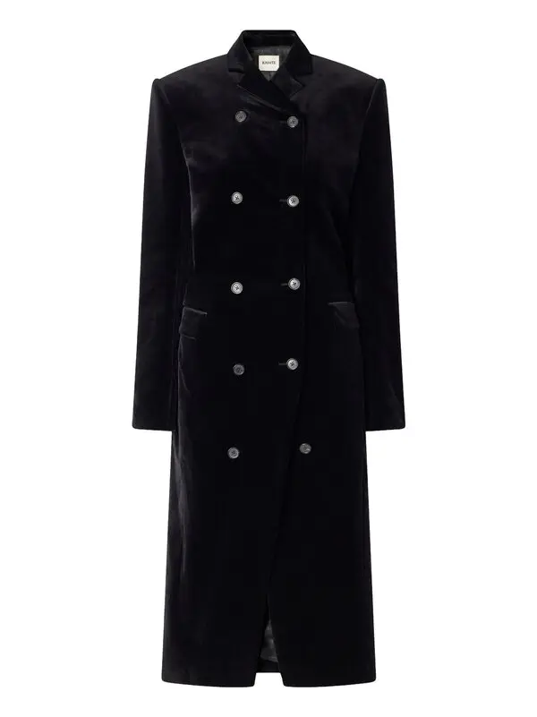 Khaite Rolon Velvet Double-breasted Long Coat - Black