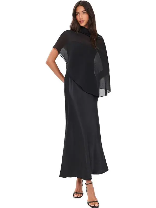 REFORMATION Lilibeth Silk Maxi Dress With Cape Overlay - Black