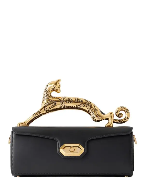 LANVIN Leather Clutch With Cheetah Top Handle - Black