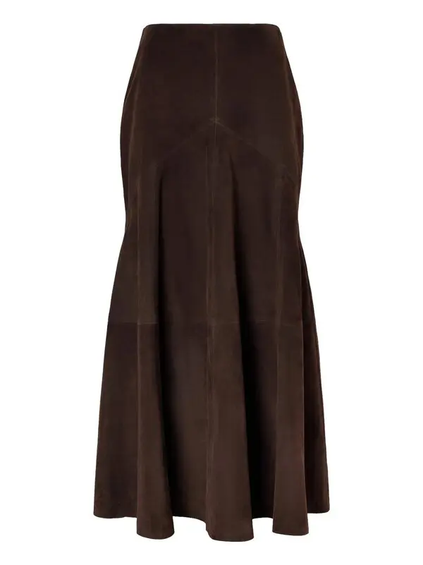 Nour Hammour Paneled Suede Midi Skirt - Brown