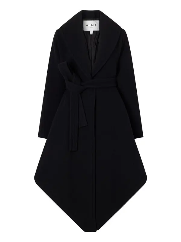 Alaïa Belted Draped Virgin Wool Coat - Black
