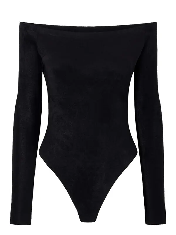 Alaïa Off-the-shoulder Velvet Bodysuit - Black