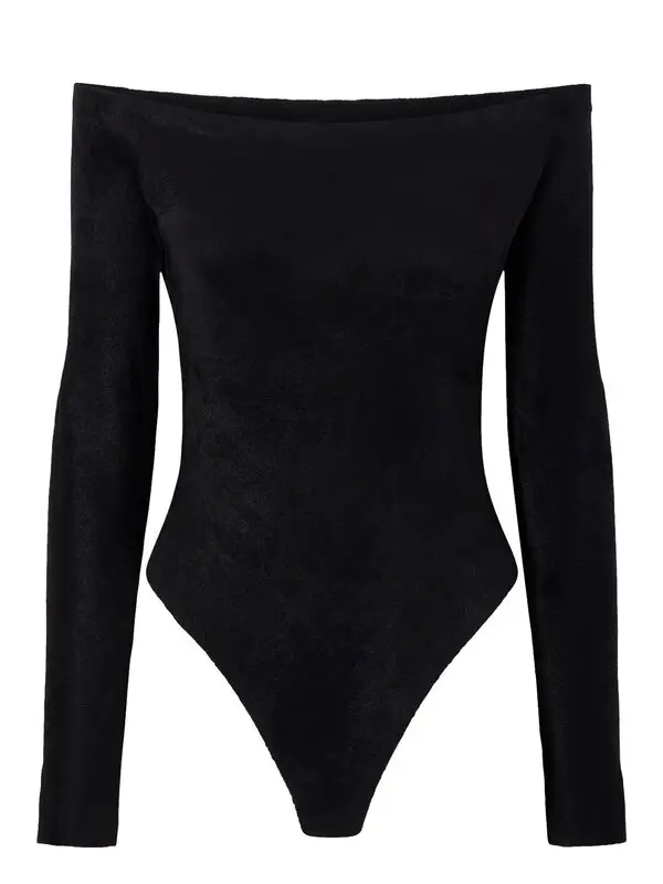 Alaïa Off-the-shoulder Velvet Bodysuit - Black