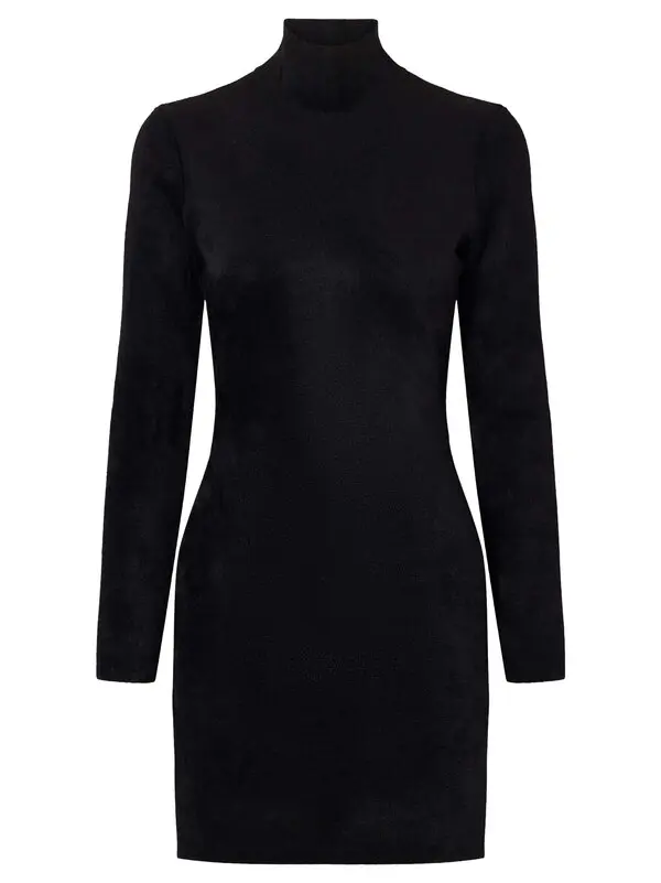 Alaïa Turtleneck Velvet Mini Dress - Black