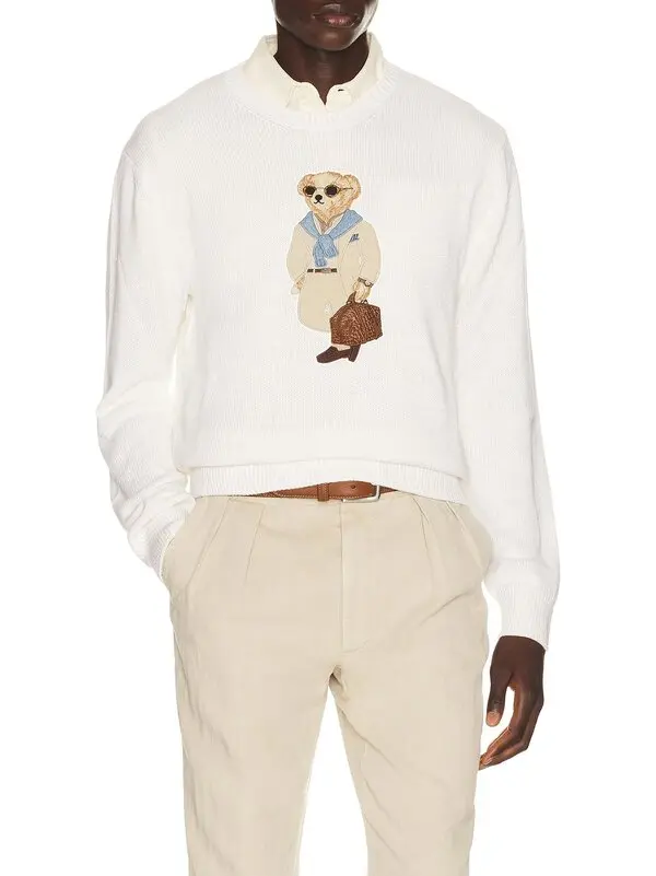 Ralph Lauren Purple Label Long Sleeve Bear Catch Crew Neck Shirt In Cream - Classic Cream
