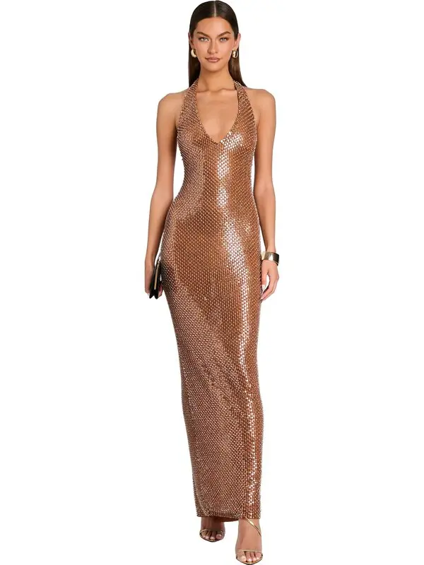 Retrofete Lolly Sequin Maxi Dress - Hazelnut
